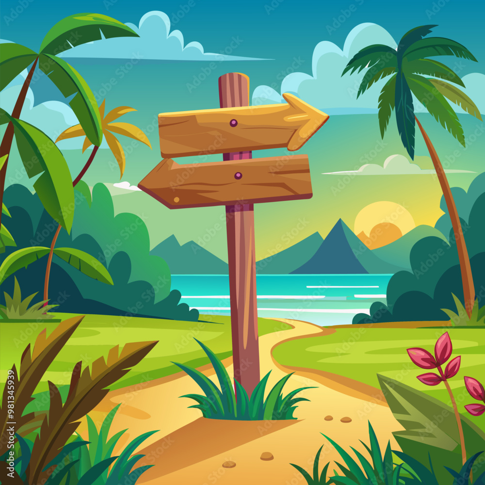 Wood pointer bamboo game ui frame vector. Direction arrow sign board on ...