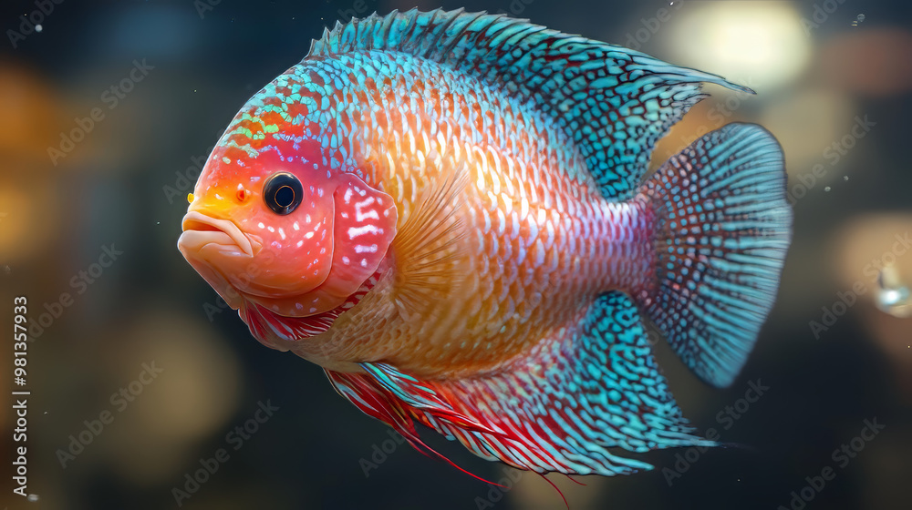 Flowerhorn cichlids are colorful fish that live in aquariums. They are ...