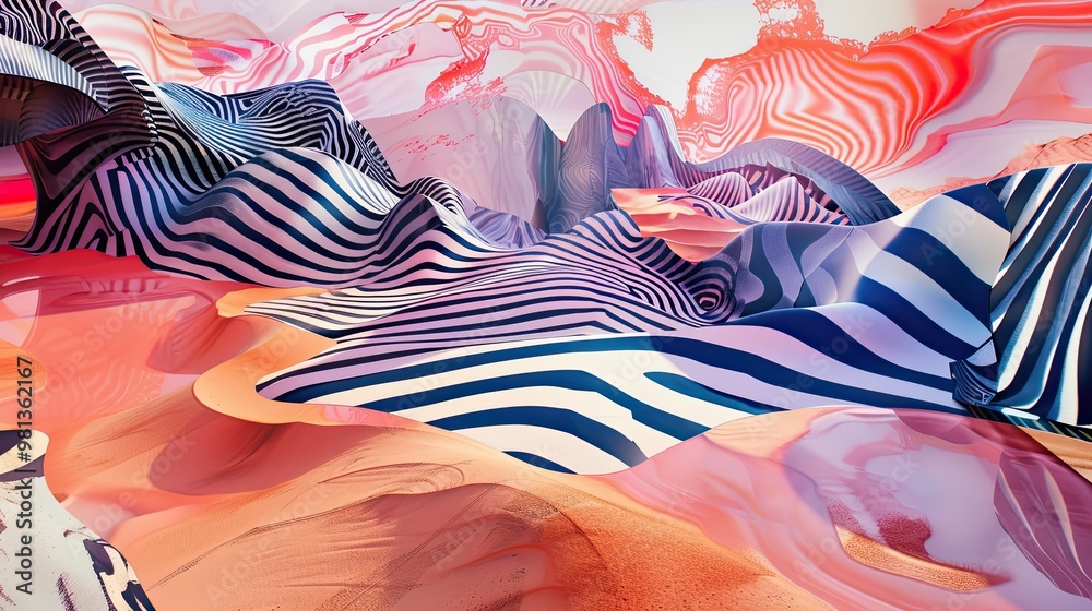 Absurd desert scene with distorted dunes and playful light breaking ...