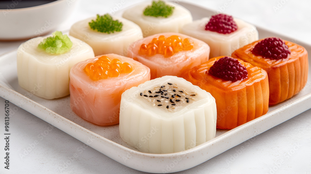 Traditional Chinese snow skin mooncakes for mid autumn festival with ...