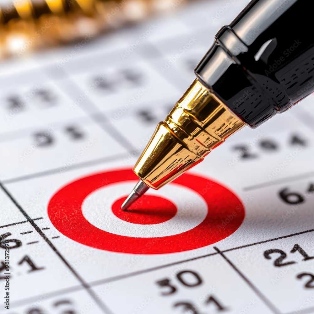 Close-up of a pen marking a target date on a calendar. Perfect for ...