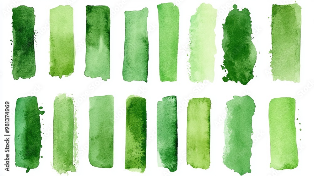 Green watercolor stripes A collection of handdrawn watercolor strokes ...