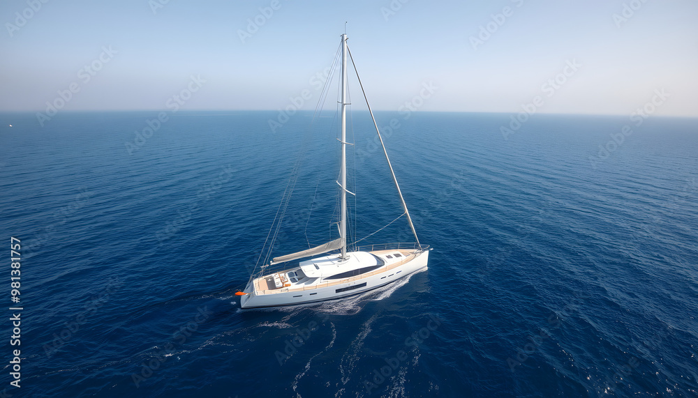 Sailing yacht at Mediterranean Sea. Sail. Boat. Helicopter view. Aerial. Palma de Mallorca ...