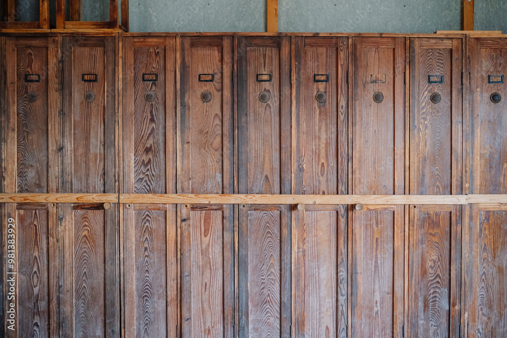 Munich, Germany - September 13, 2024 - Wooden lockers inside a barracks ...