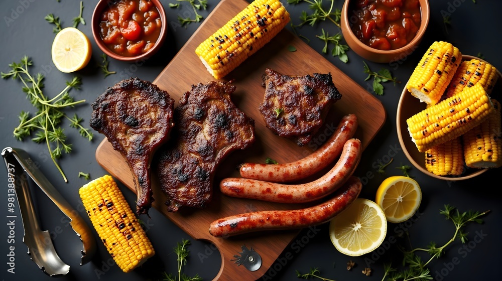 Braai feast with boerewors, lamb chops, and grilled corn (South African ...