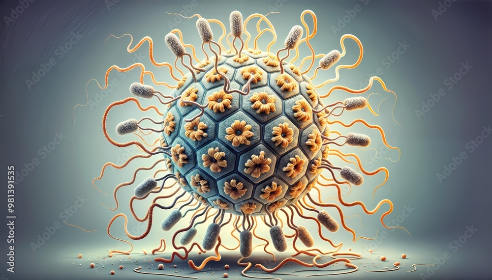 Artistic 3D model of Bacteriophage T4 virus, showcasing its distinct ...