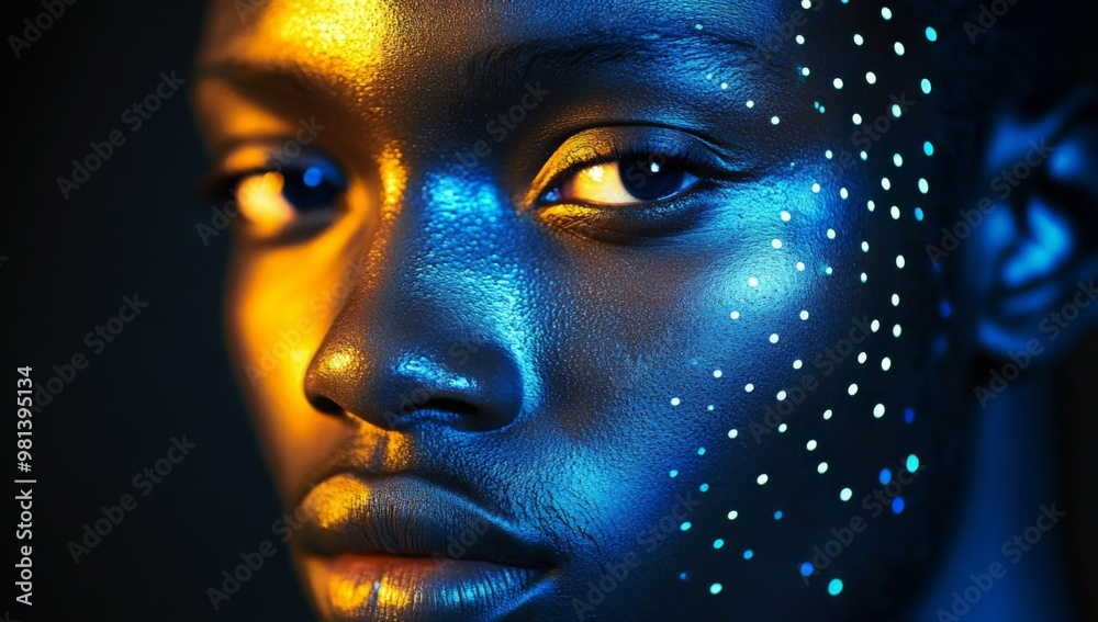 AI cyber security threat illustration, black african american IT ...