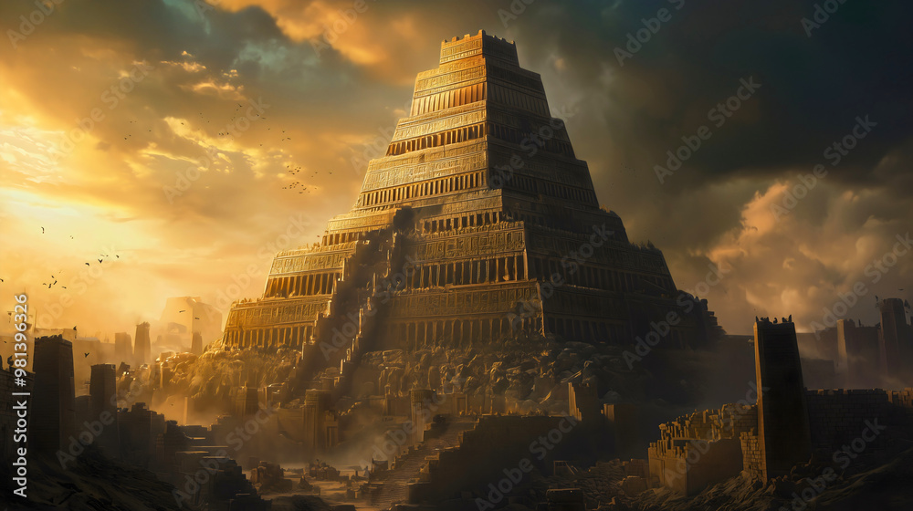 The ruined Tower of Babel standing abandoned in the middle of the ...