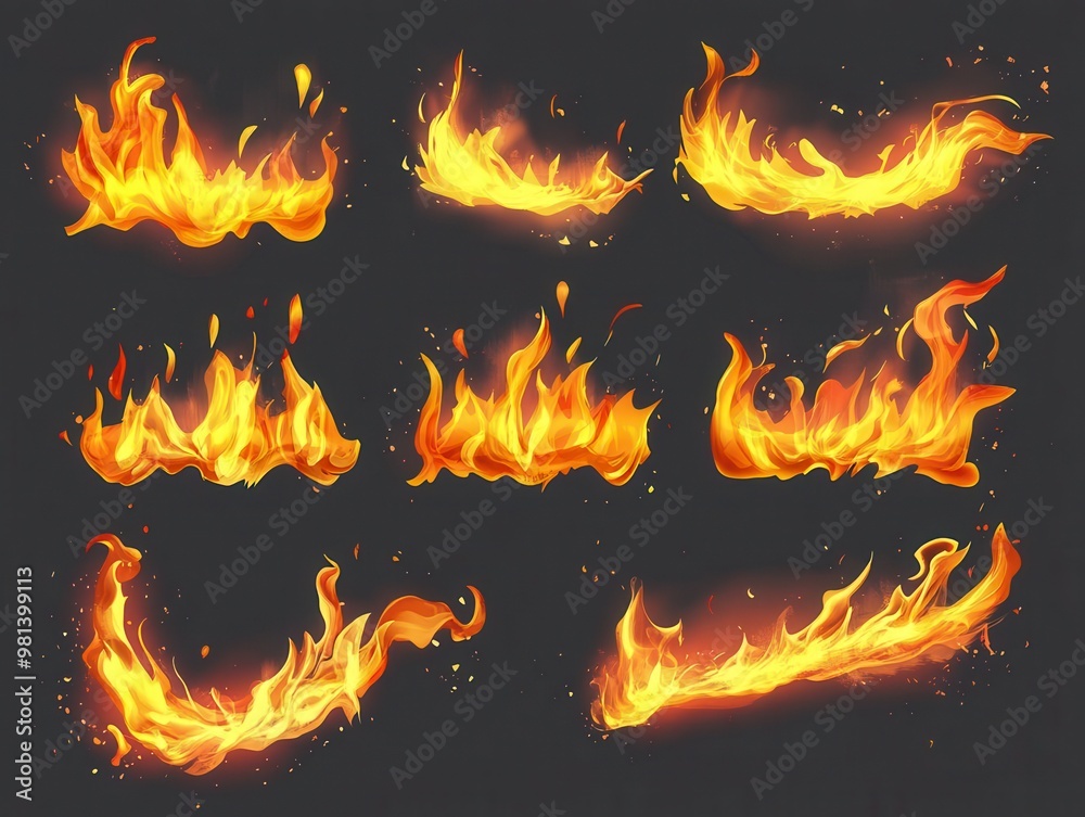 cartoon fire border animation frames dynamic flame effects Stock ...