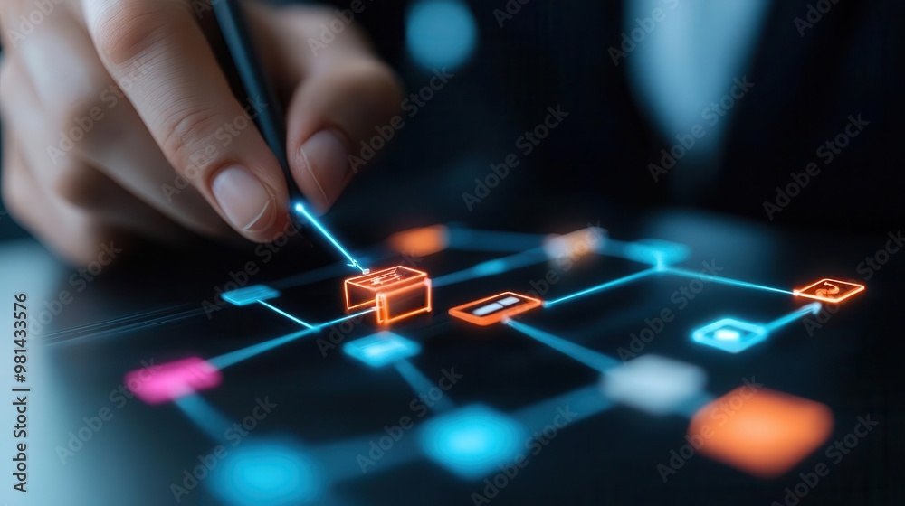 Layers of interconnected nodes forming a business flow diagram ...