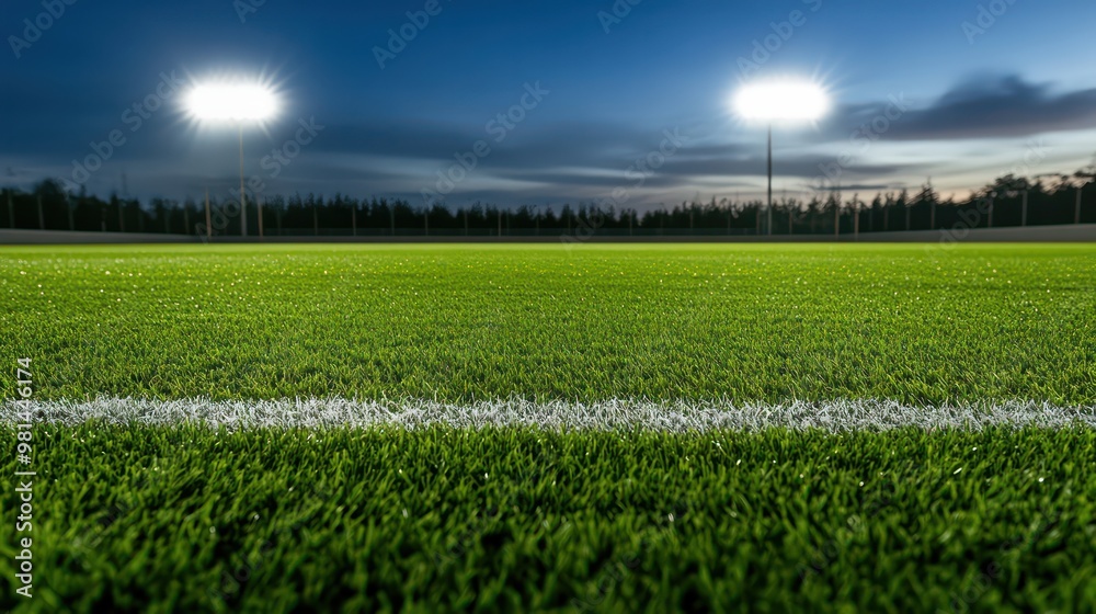 football field under bright stadium lights at sunset, showcasing the ...