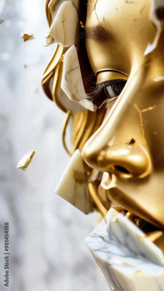 shattered divine luxury golden porcelain statue of a young Greek ...