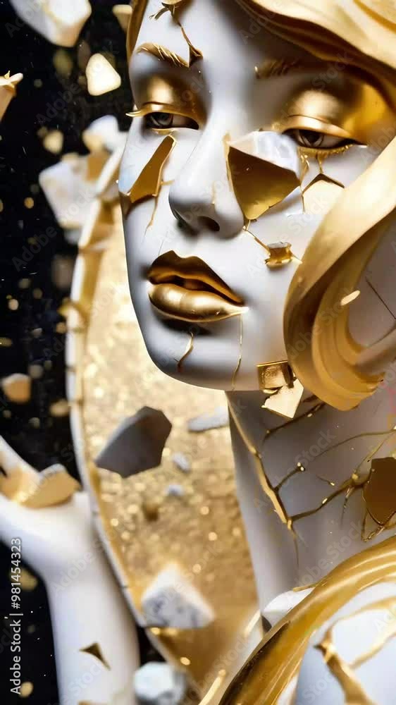 shattered divine luxury golden porcelain statue of a young Greek ...