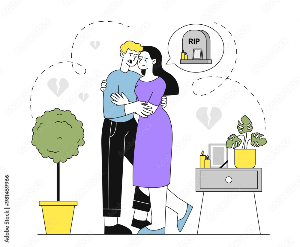 Family in grief. Unhappy couple in tears. Negative feelings and motions ...