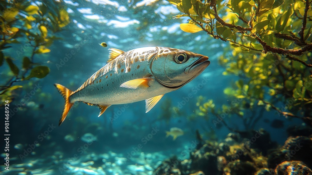 Tuna Fish Swimming Underwater in a Mangrove Habitat, Captured in ...