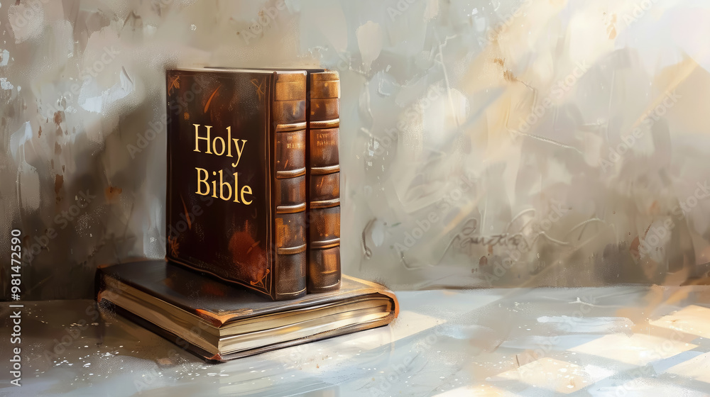 Holy Bible book on table on light background, religious text ...