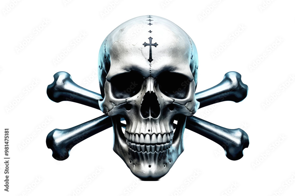 Skull with crossbones crossed over its full body, centered, isolated ...