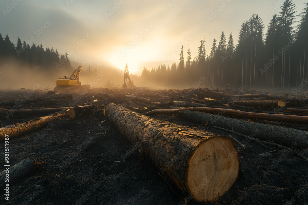 Cleared Forest Area with Numerous Tree Stumps and Fallen Logs ...