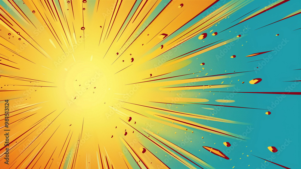 Dynamic explosion with vibrant colors and energetic rays radiating ...