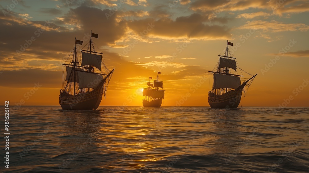 Christopher Columbus's ships, the Niña, the Pinta, and the Santa María ...