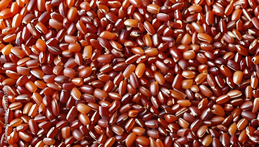 Nutritious red rice close-up against textured background, showcasing ...