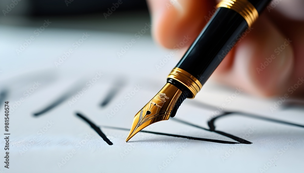 Elegant fountain pen gliding gracefully over paper, capturing the ...