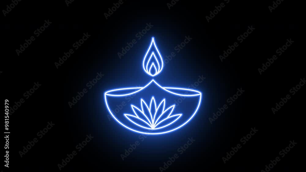 Neon Diya fire icon animation, flickering emergence and fading. Glowing ...