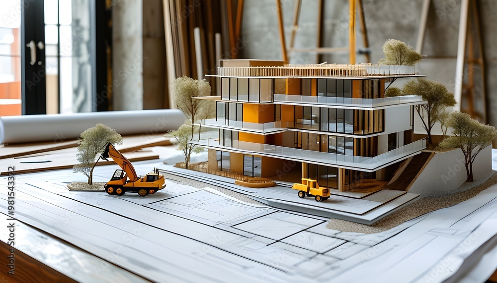 architectural design process with detailed sketches, blueprints, and ...