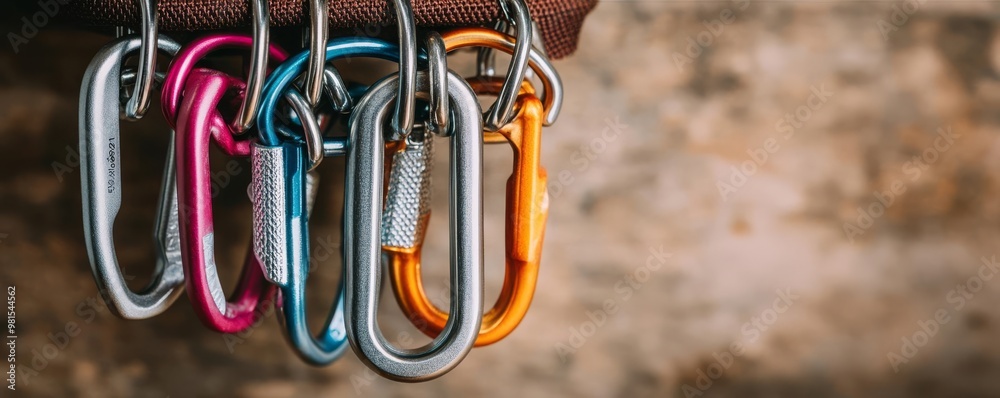 Collection of different types of carabiners hanging from a belt loop ...