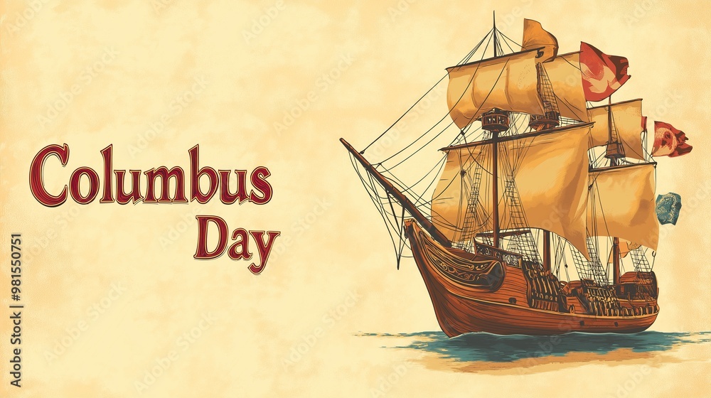 Columbus Day Logo with Old Ship, Celebrate the legacy of Christopher ...