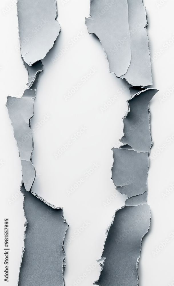Artistic portrayal of realistic gray torn paper with jagged edges ...