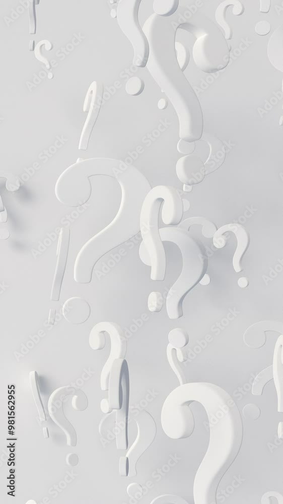 Rotating white question mark loop. Abstract geometric animation render ...