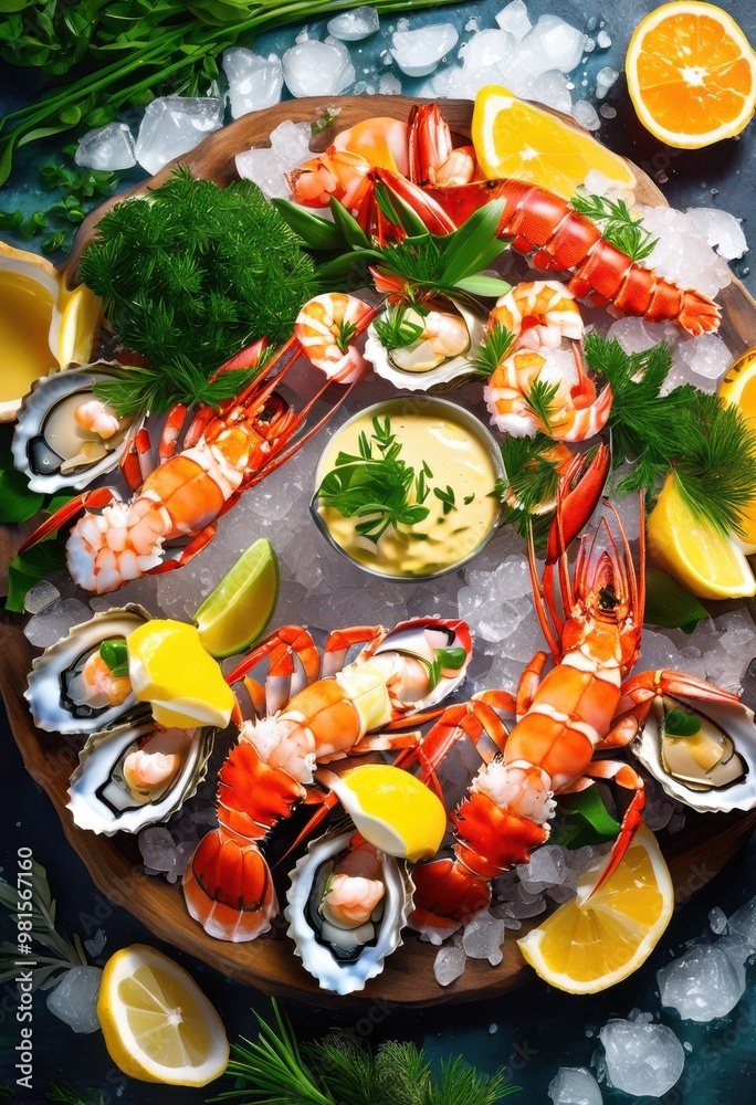 vibrant seafood spread showcasing fresh premium ingredients colorful ...