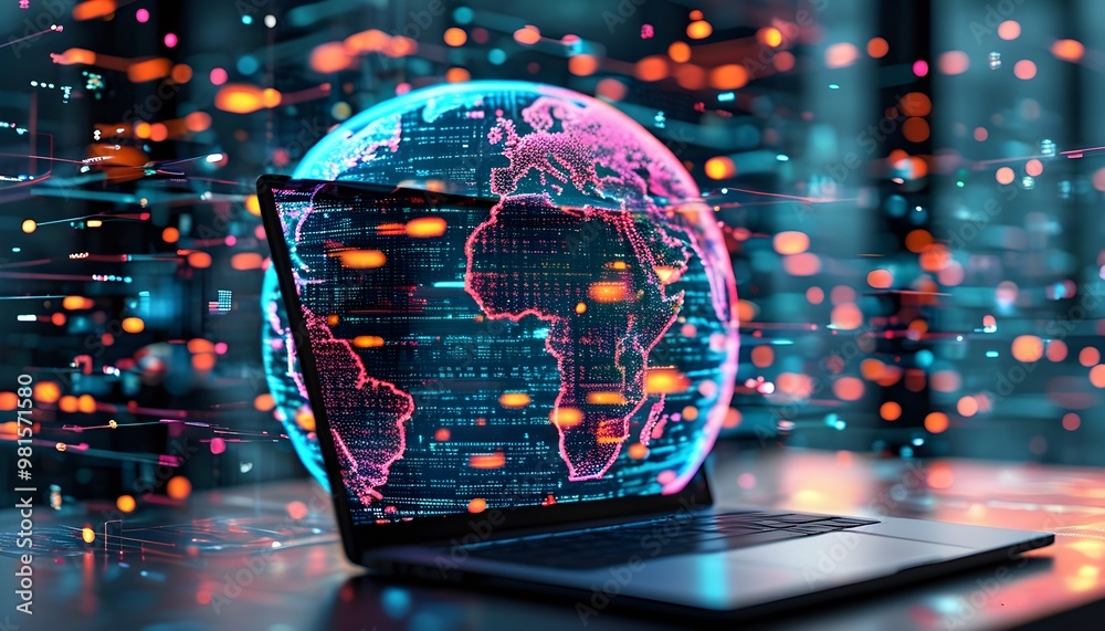 Innovative big data landscape showcasing laptop use amid visualizations ...