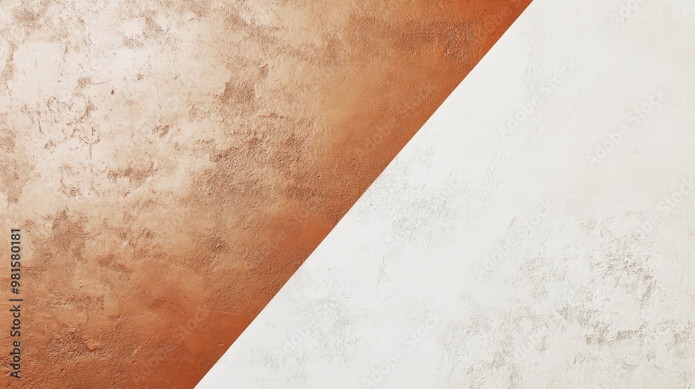 Textured wall design featuring a diagonal split between warm rust and ...