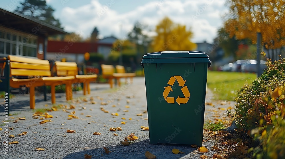 Green Schoolyard: A recycling bin with the universal symbol in a ...