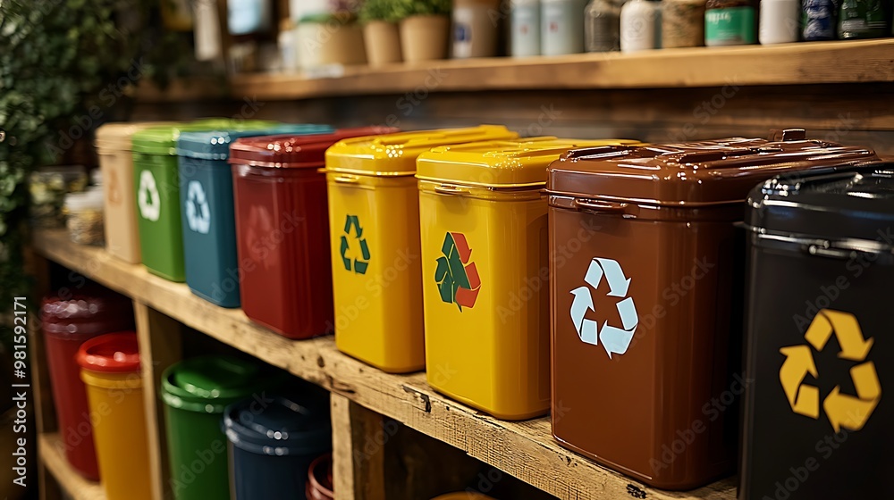 Zero-Waste Store: A display of recycling bins at a zero-waste store ...