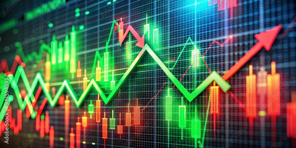 Financial Market Trends Upward and Downward Movement, Candlestick Chart ...