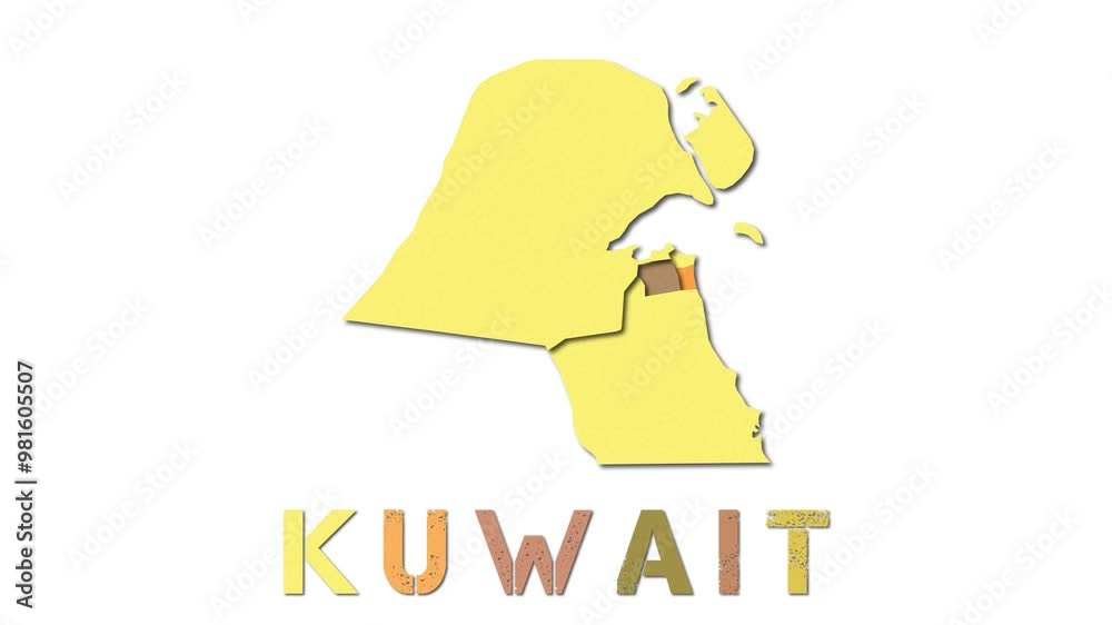 Kuwait map with paper regions. Animated country map growing from ...