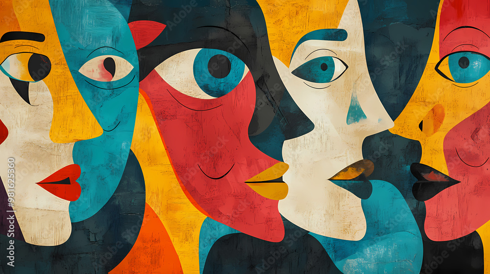 Photo & Art Print Abstract faces collage with expressionism and cubism ...