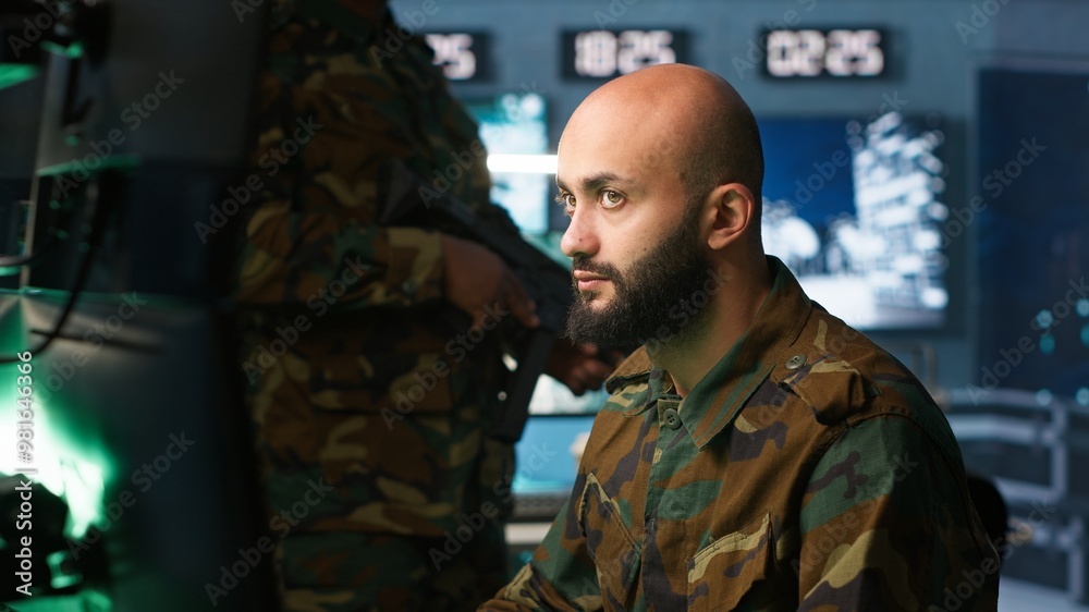 Military officers checking weapons in control room, ensuring bullets ...