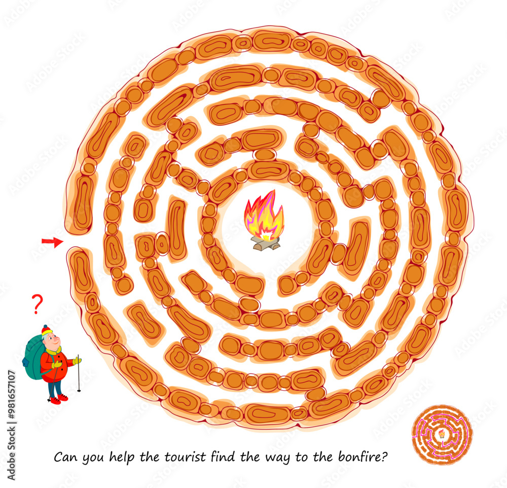 Best labyrinths. Can you help the tourist find the way to the bonfire? Logic puzzle game. Brain ...
