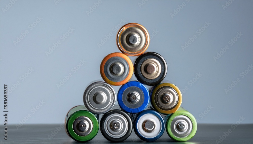 A stack of used batteries, each type (alkaline, lithium-ion, nickel ...