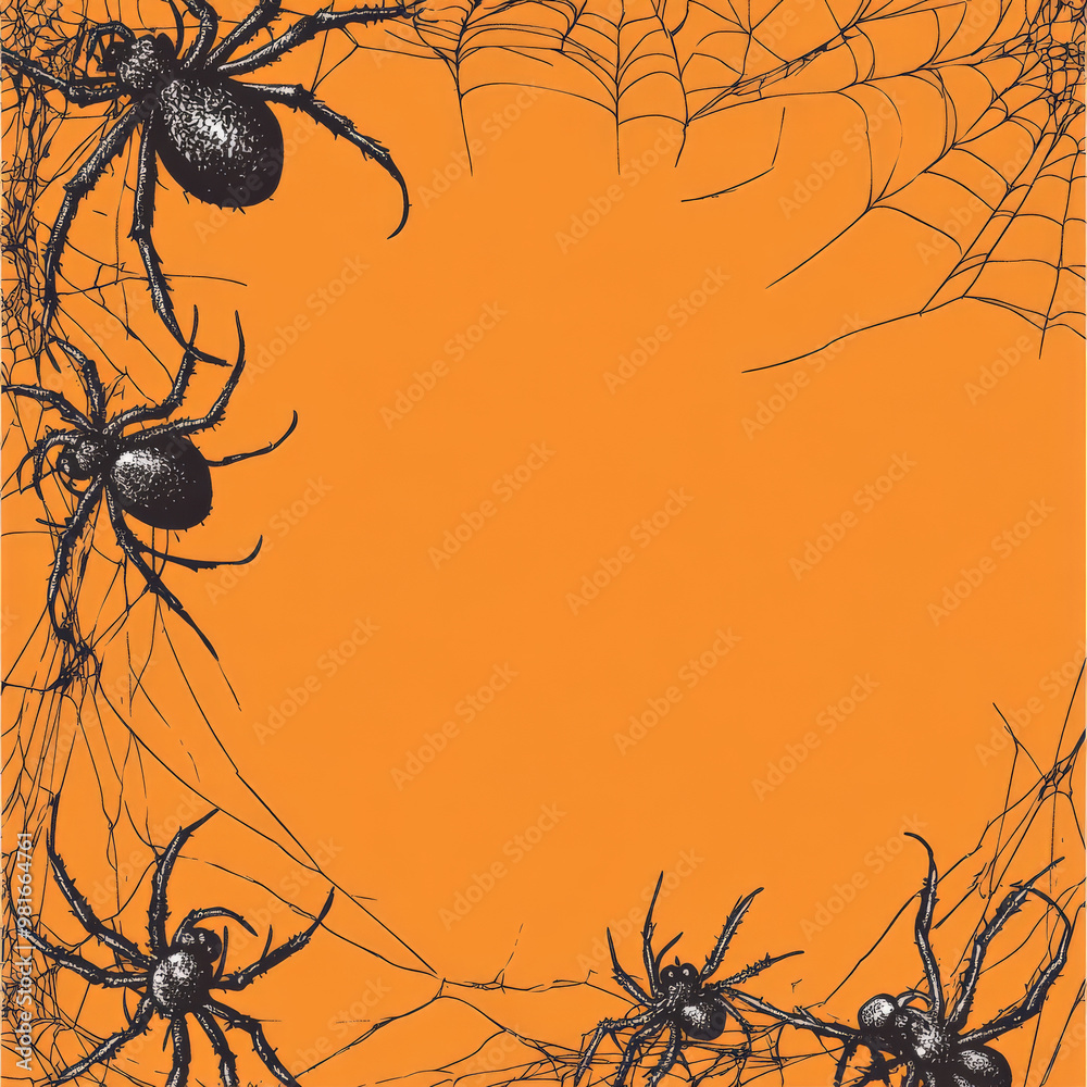Halloween border with creepy spiders and spider webs, hand-drawn in ...
