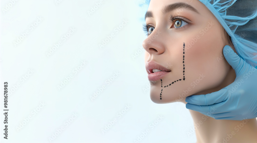 Woman with Surgical Markings on Her Face: Preparing for a Cosmetic ...