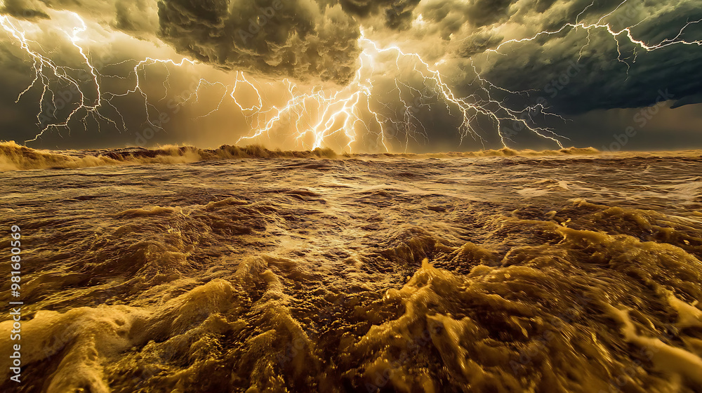 Stormy Seas: Dramatic Lightning Strikes Over a Tumultuous Ocean - A ...