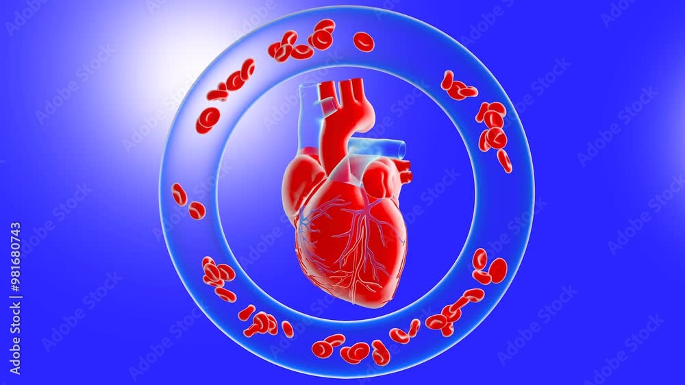 3d animation of a beating anatomical heart. Surrounded by a torus in ...