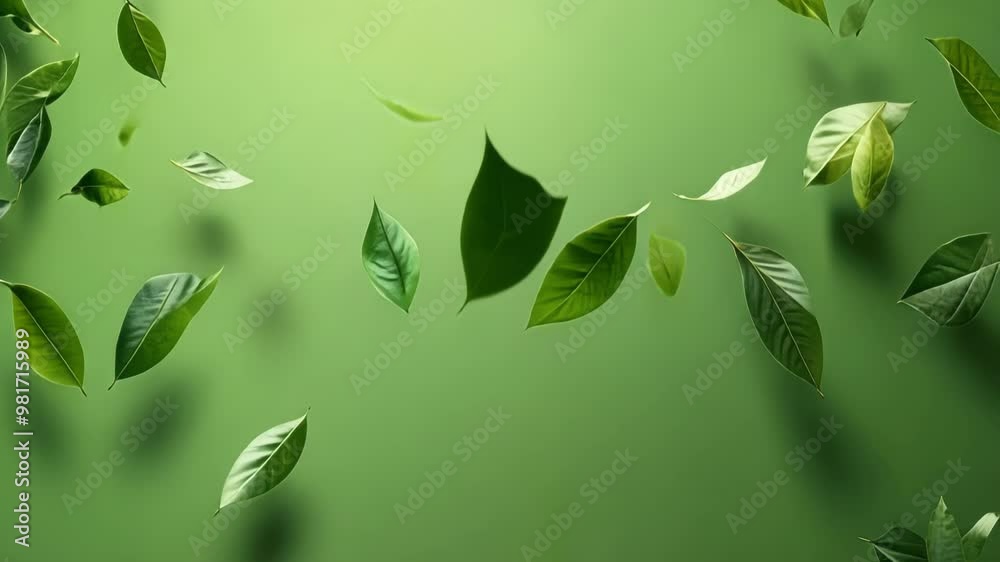Green leaves falling against lush background, perfect for chroma key ...