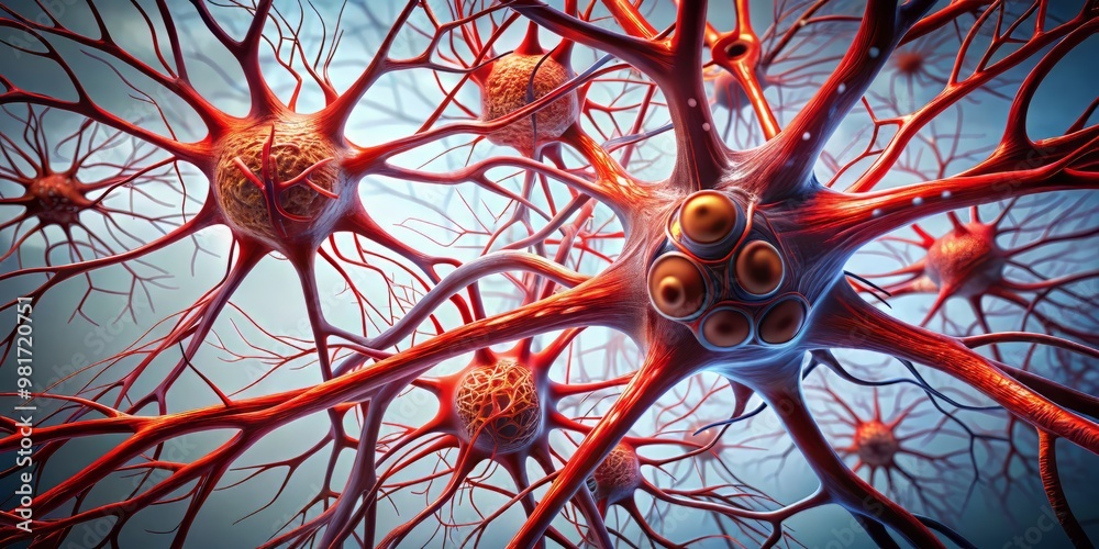 A highly detailed and realistic depiction of the neurovascular system's ...