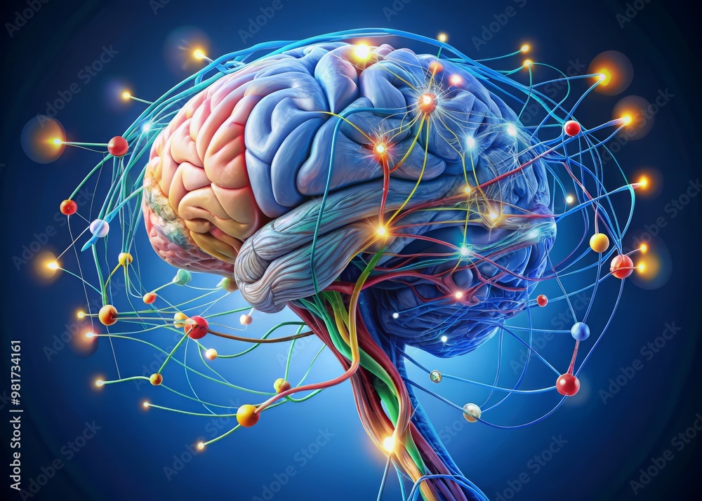 A cutaway illustration of the human brain, showcasing a 3D ...